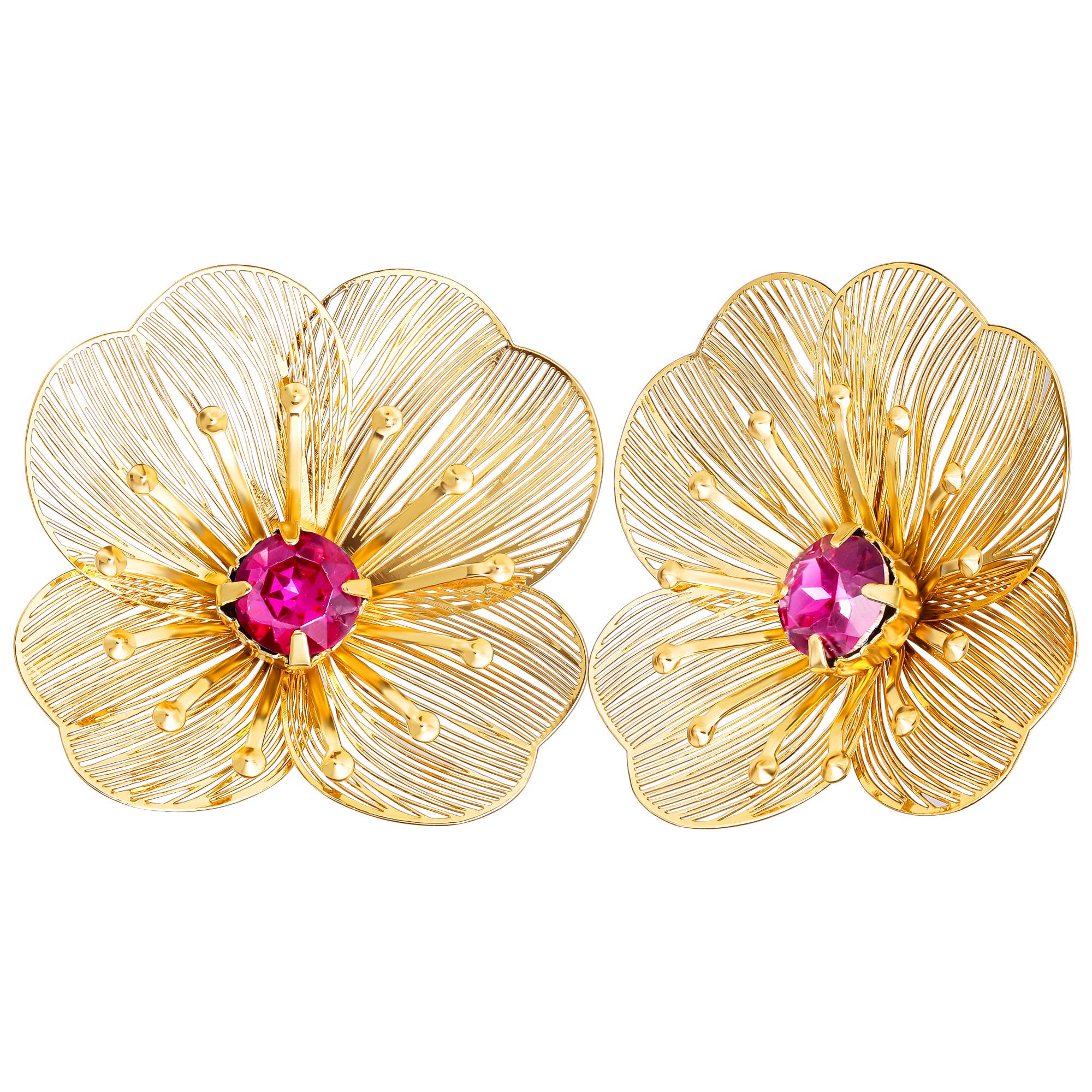 Jessica Simpson Gold-Tone Filigree Flower Stud Earrings with Pink ...