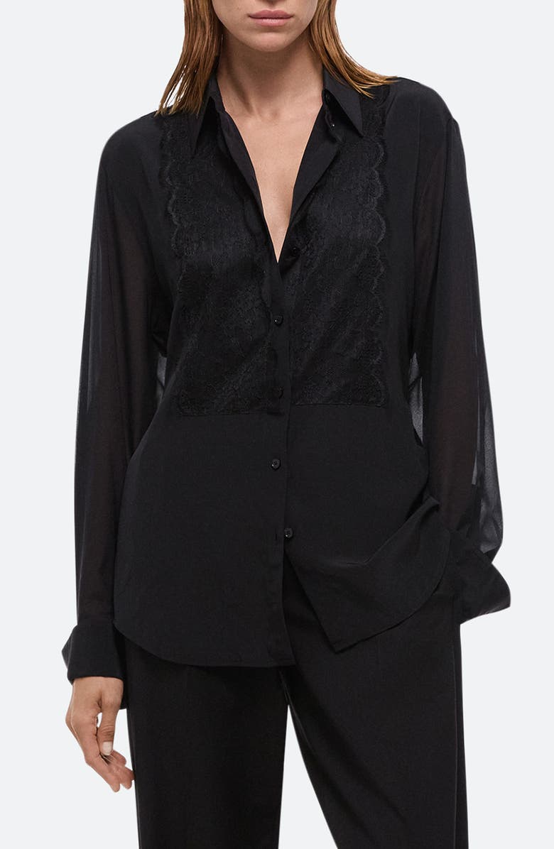 Helmut Lang Mixed Media Lace Button-Up Shirt | Nordstromrack