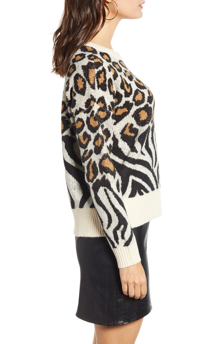 VERO MODA Leopard & Zebra Pattern Crewneck Sweater | Nordstrom