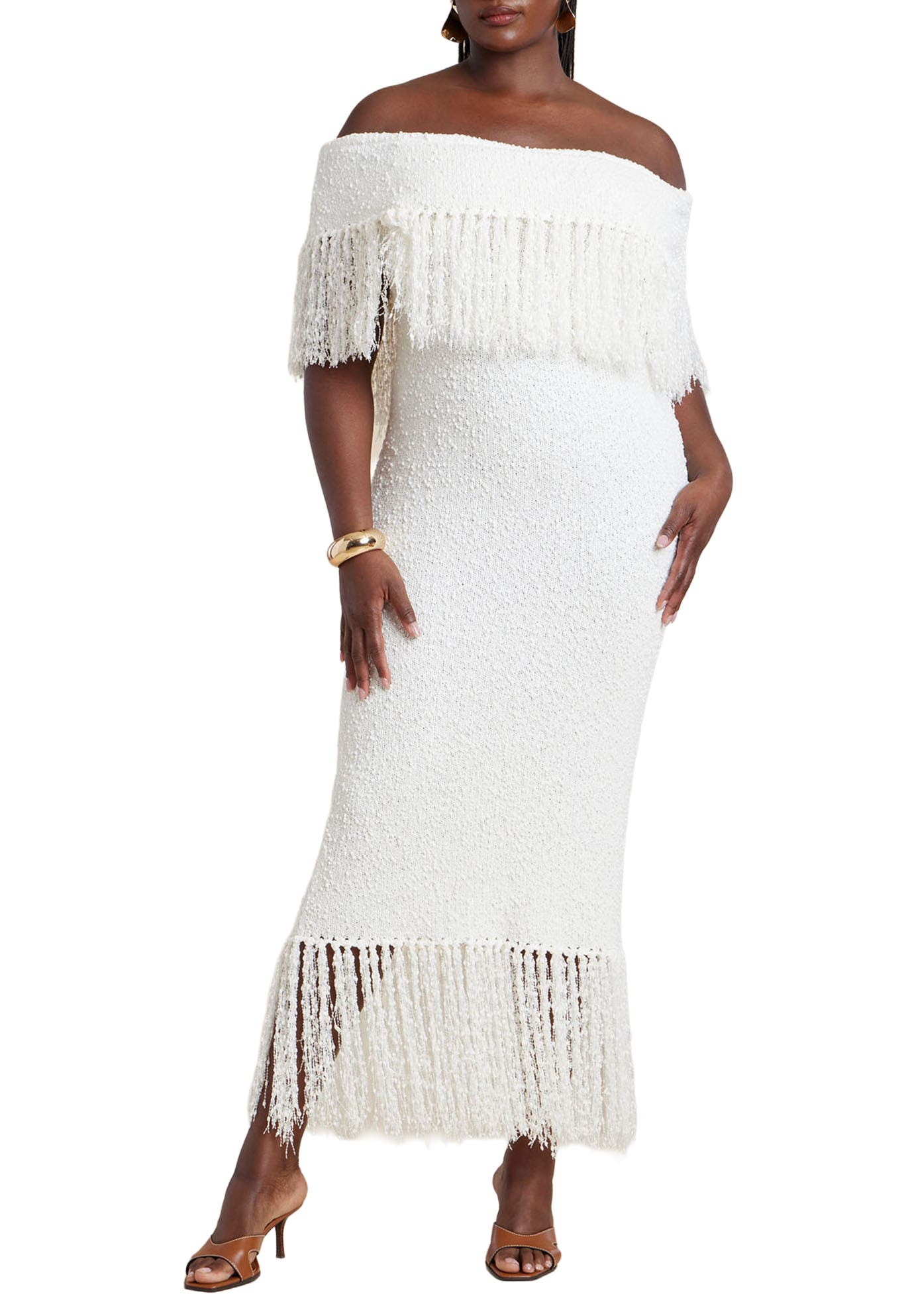 ELOQUII Textured Fringe Sweater Dress | Nordstrom