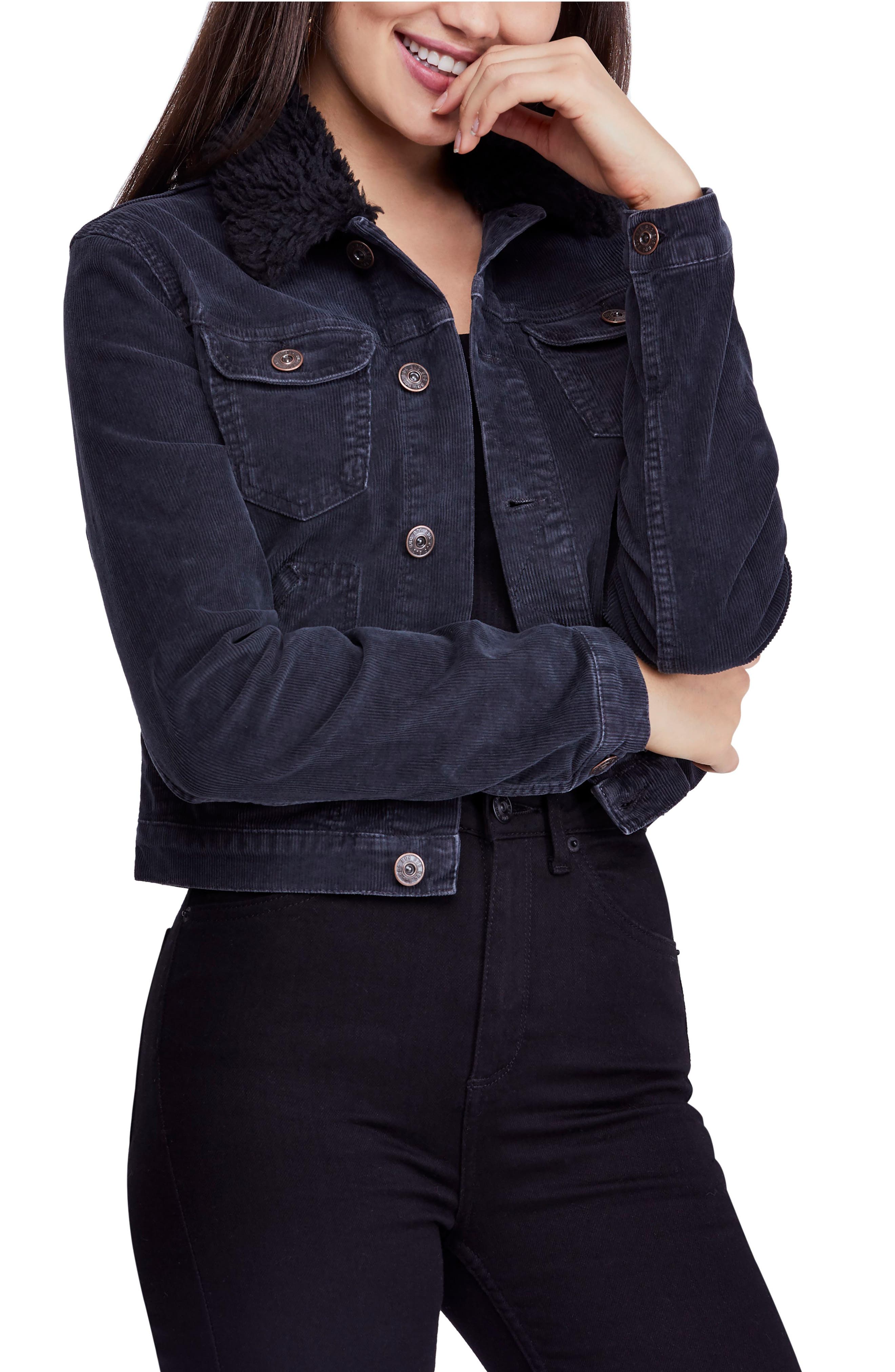 '90s Fleece Collar Corduroy Crop Jacket (Women) | Nordstromrack