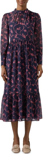 LK Bennett Selina Floral Long Sleeve Georgette Midi Dress | Nordstrom