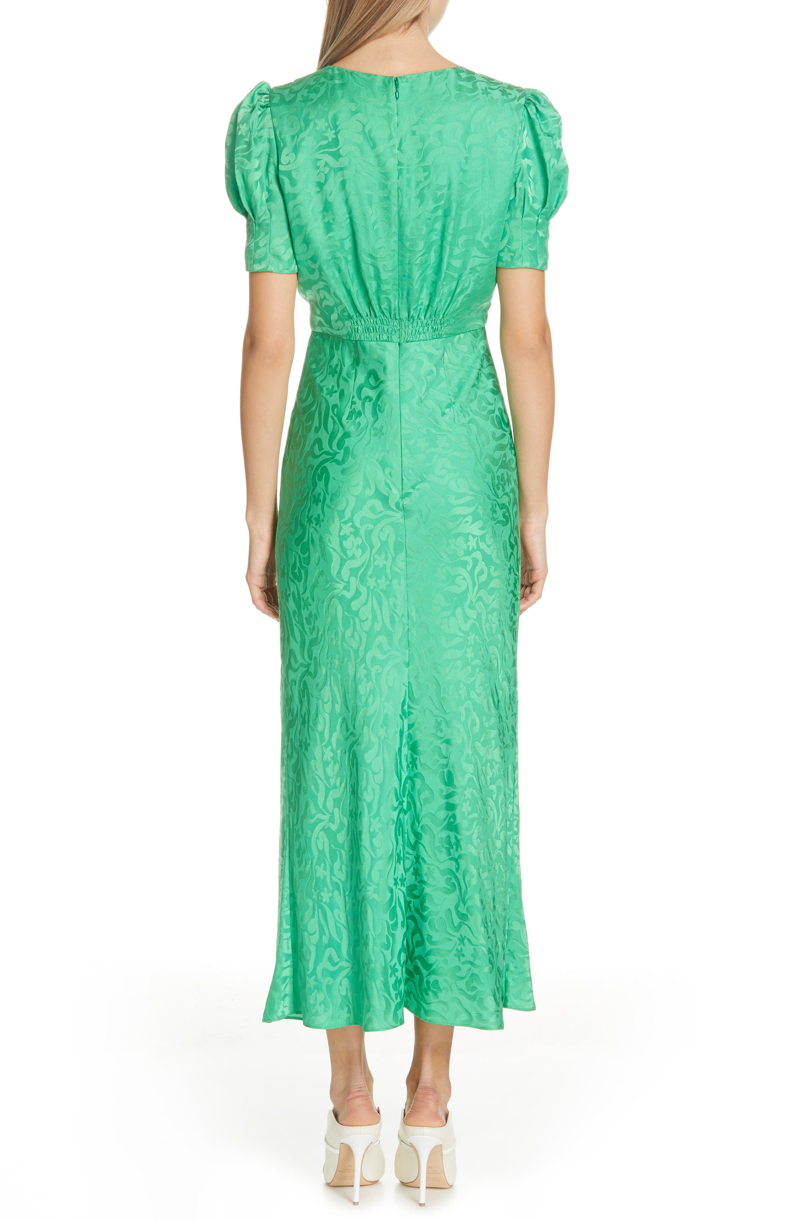 SALONI Bianca Puff Sleeve Silk Midi Dress | Nordstrom