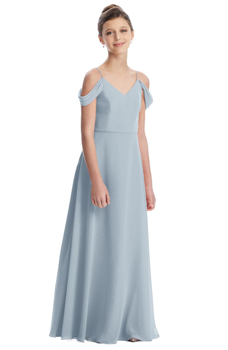 Dessy Collection Pleated Cold Shoulder Chiffon Flower Girl Dress ...