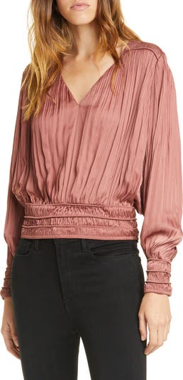 FRAME V-Neck Pleated Top | Nordstrom