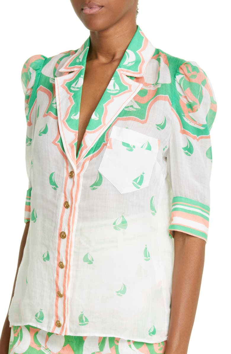 Zimmermann High Tide Sailboat Print Ramie Button-Up Shirt | Nordstromrack