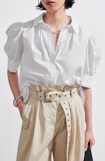 & Other Stories Embroidered Puff Shoulder Shirt | Nordstrom