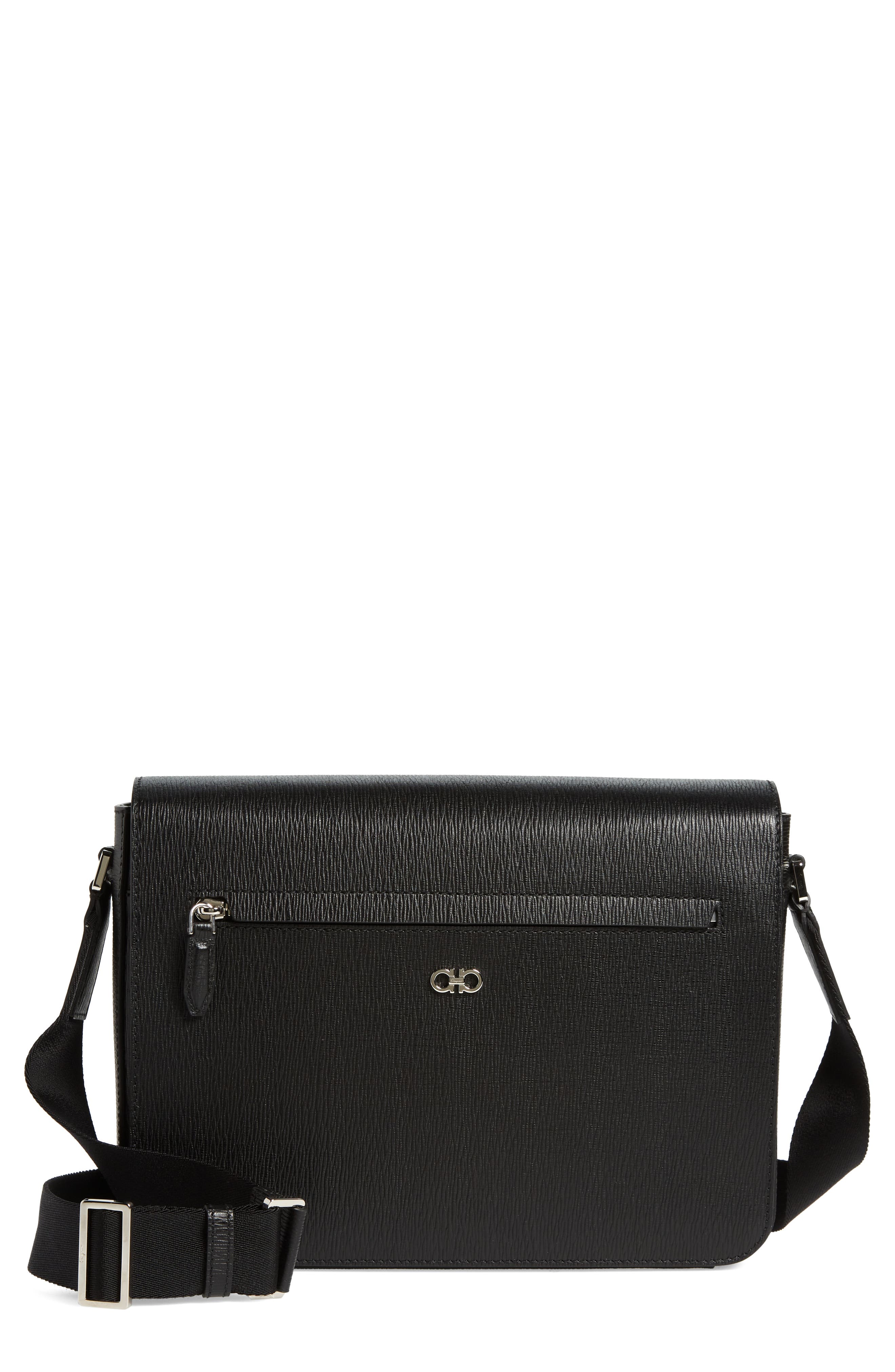 FERRAGAMO Double Gancio Leather Messenger Bag | Nordstrom