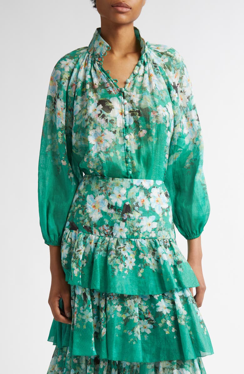 Zimmermann Everley Billow Floral Balloon Sleeve Ramie Top | Nordstromrack
