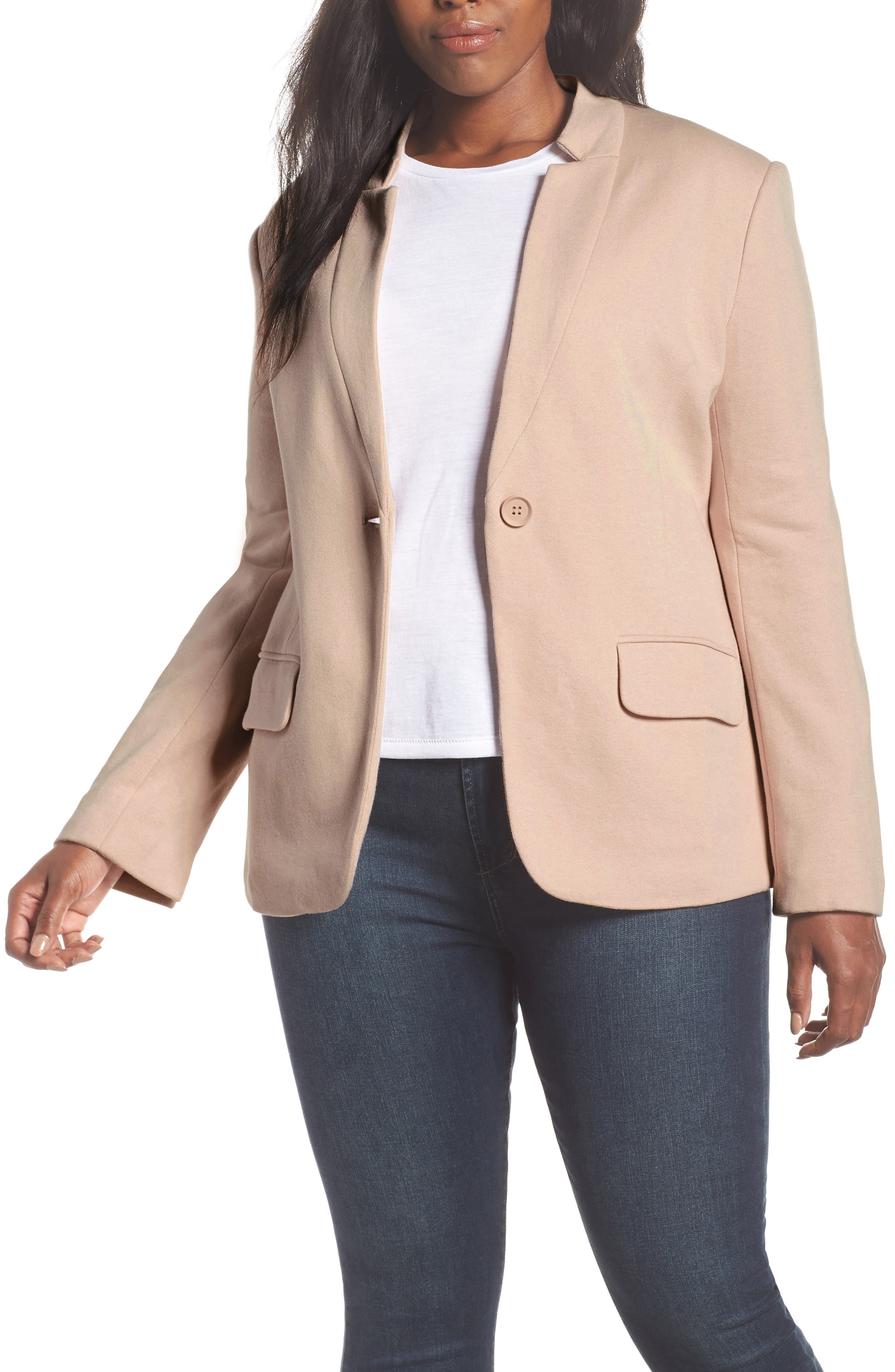 GIBSONLOOK Inverted Notch Collar Cotton Blend Knit Blazer | Nordstrom