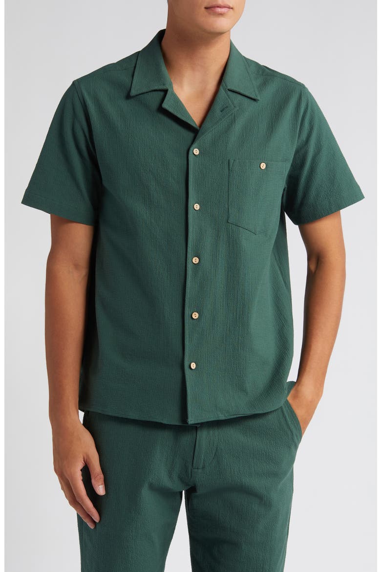 Percival Textured Solid Short Sleeve Cotton Button-Up Shirt (Men ...