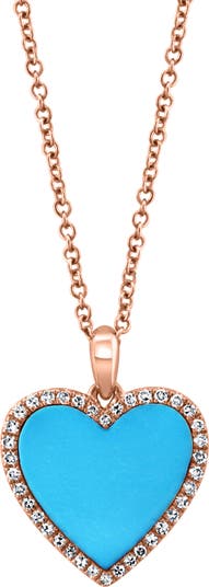 EFFY Diamond & Turquoise Heart Pendant Necklace | Nordstromrack