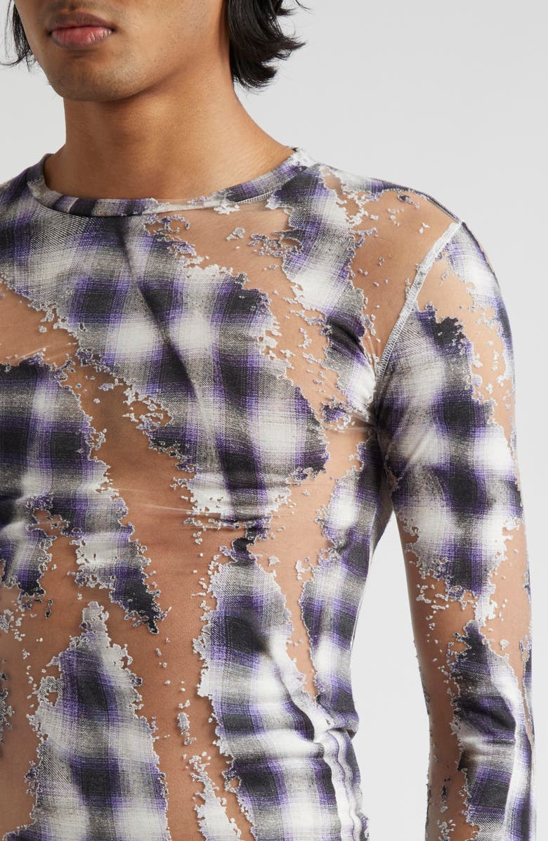 Y/Project Devoré Plaid Long Sleeve T-Shirt | Nordstromrack