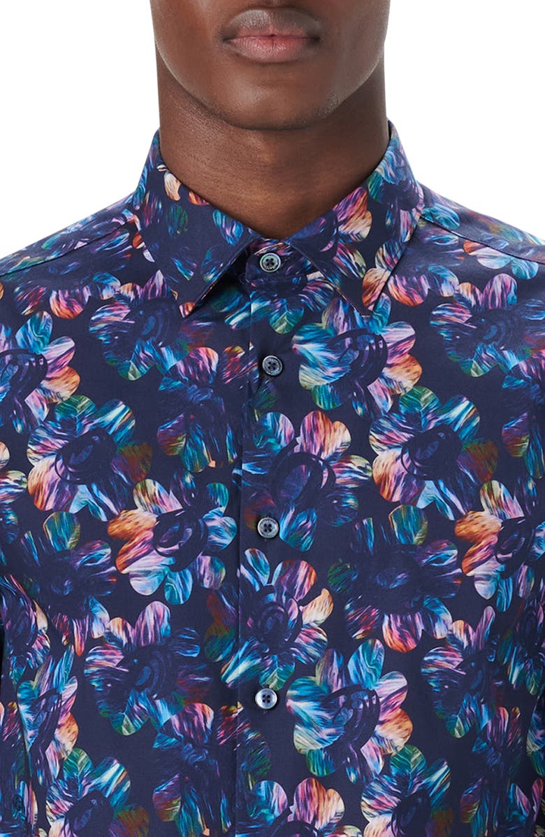 Bugatchi Julian Shaped Fit Floral Print Stretch Cotton Button-Up Shirt ...