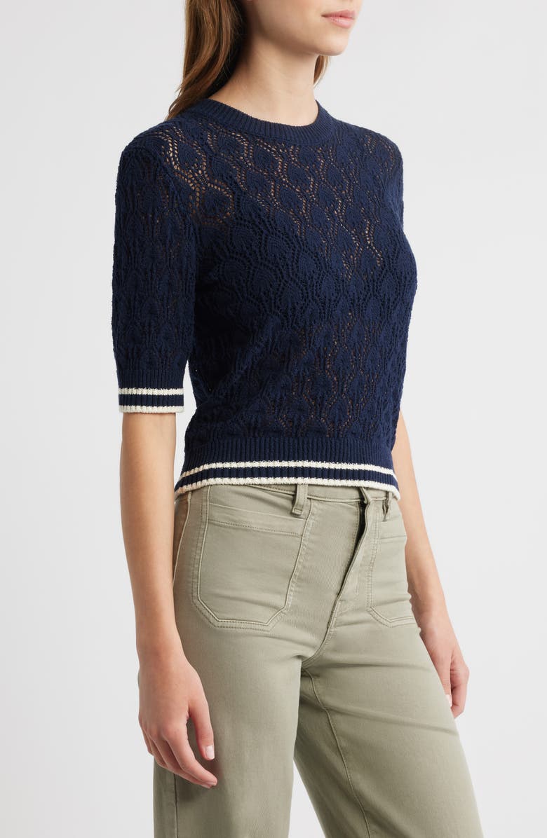 FRAME The Rookie Open Stitch Short Sleeve Sweater | Nordstrom