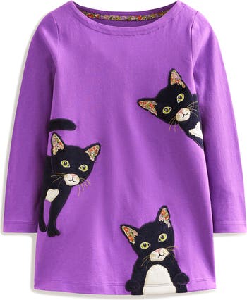 Mini Boden Kids' Cat Appliqué Cotton Tunic Top | Nordstrom