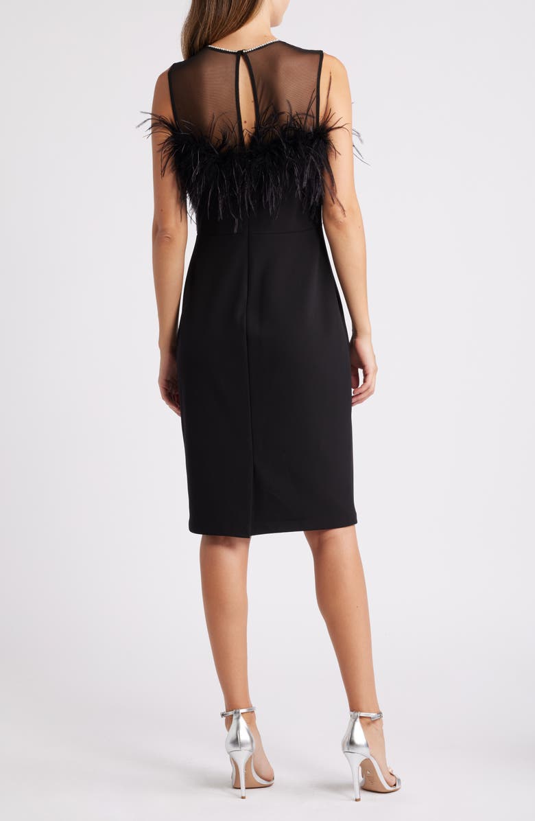 Eliza J Feather Trim Illusion Neck Sheath Cocktail Dress | Nordstromrack