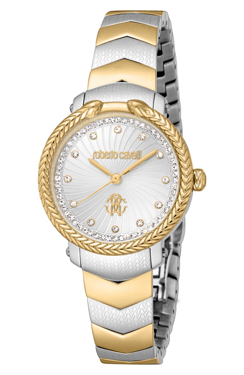 Roberto Cavalli Textured Crystal Two-Tone Quartz Bracelet Watch, 30mm ...