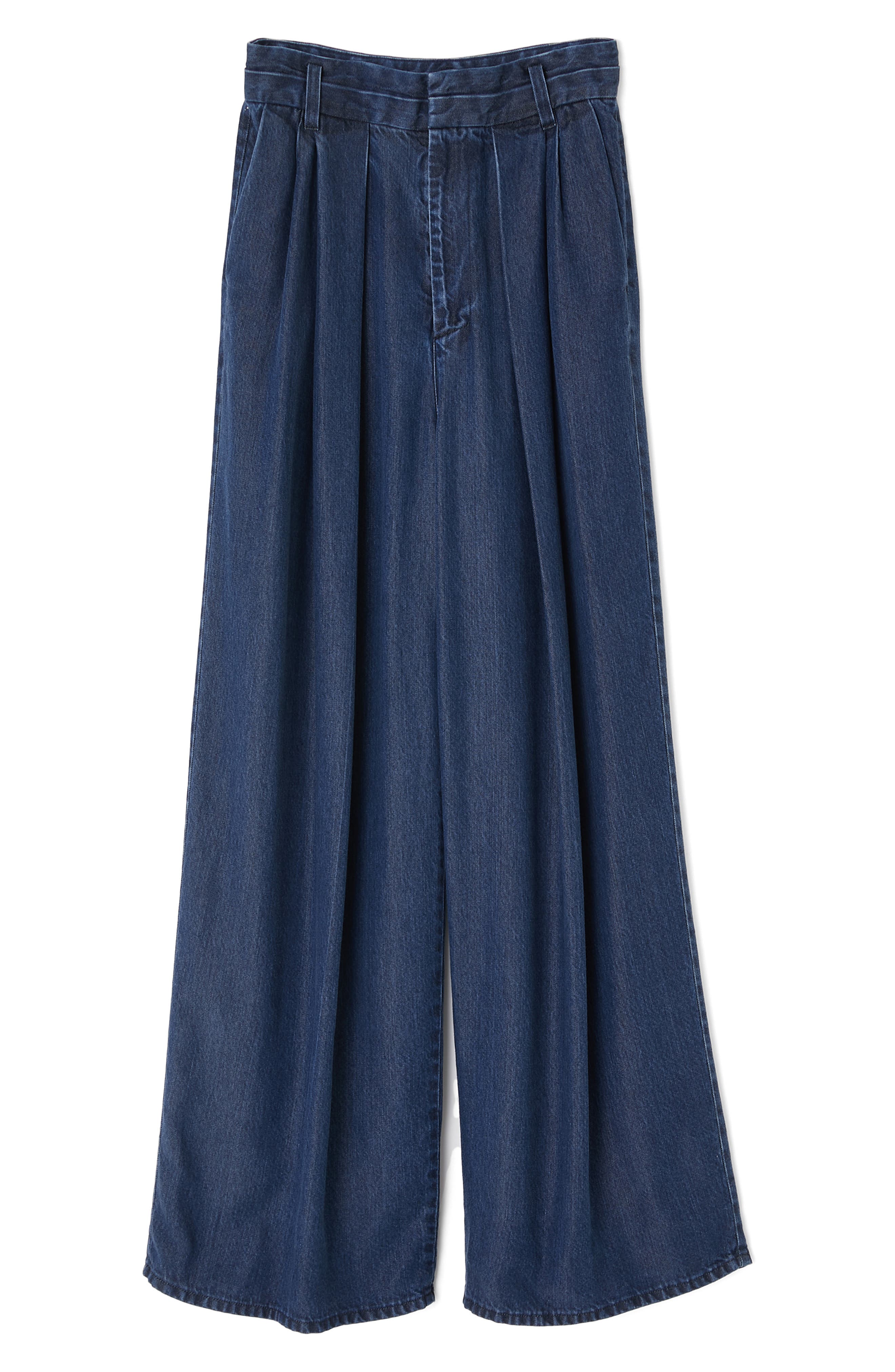 MOUSSY Pleated High Waist Wide Leg Denim Pants | Nordstromrack