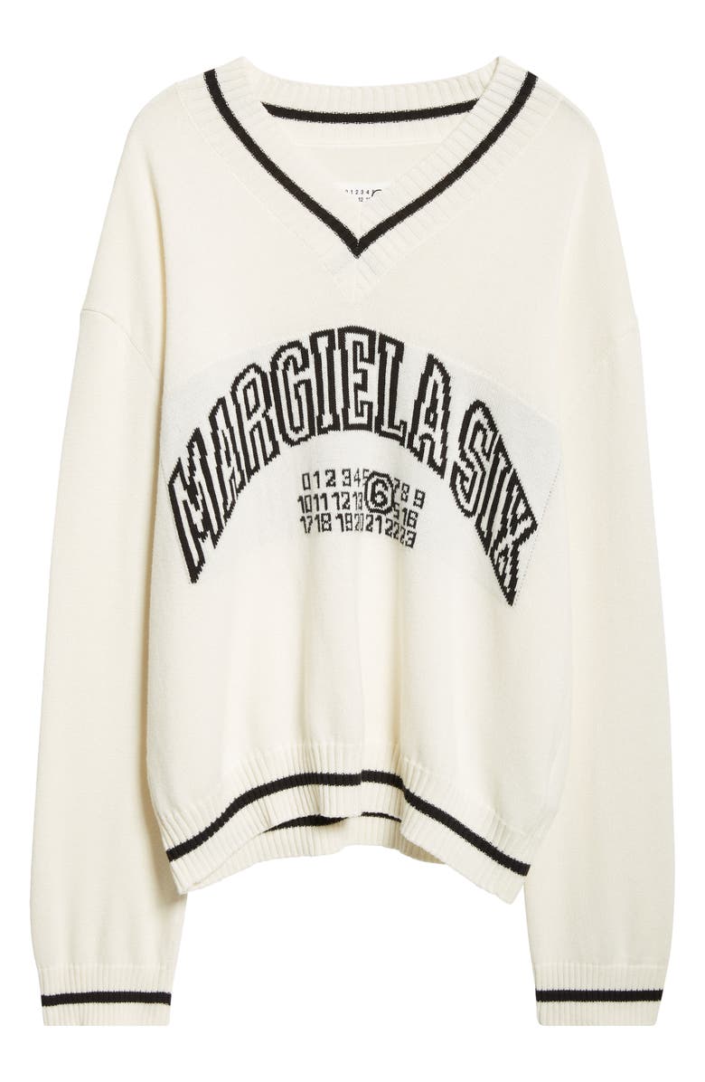 MM6 Maison Margiela V-Neck Cotton & Wool Varsity Sweater | Nordstromrack