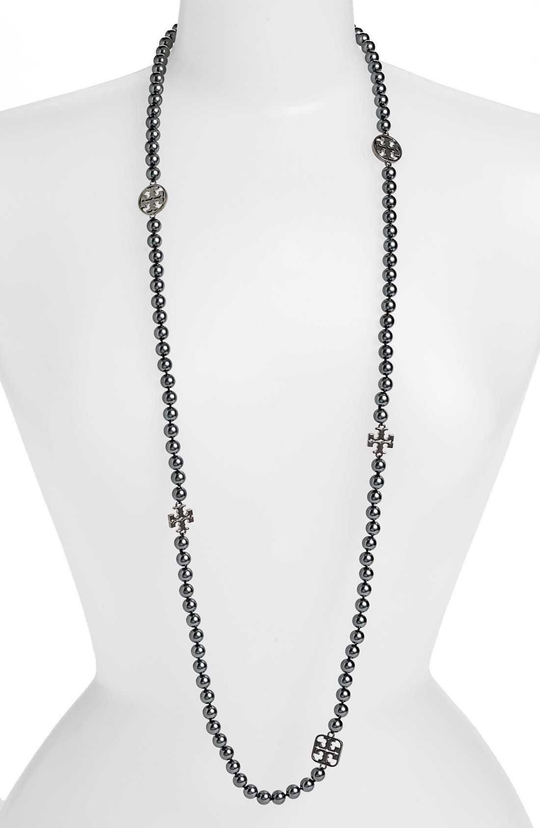 Tory Burch 'Evie' Logo & Glass Pearl Necklace | Nordstrom