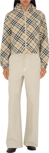 Burberry Cropped Reversible Check Hooded Jacket | Nordstrom