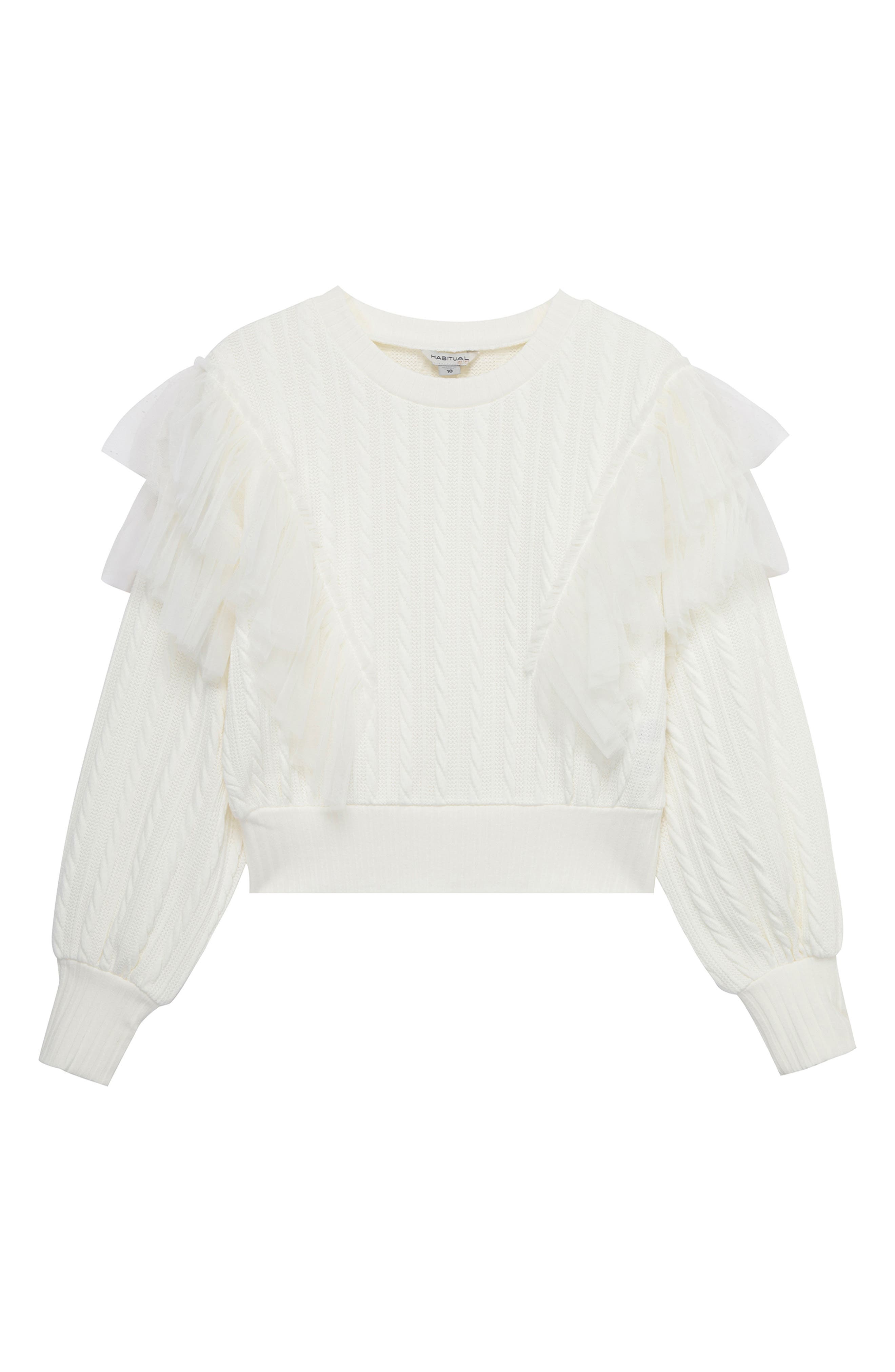 Habitual Kids Kids' Organza Ruffle Trim Knit Sweater | Nordstromrack