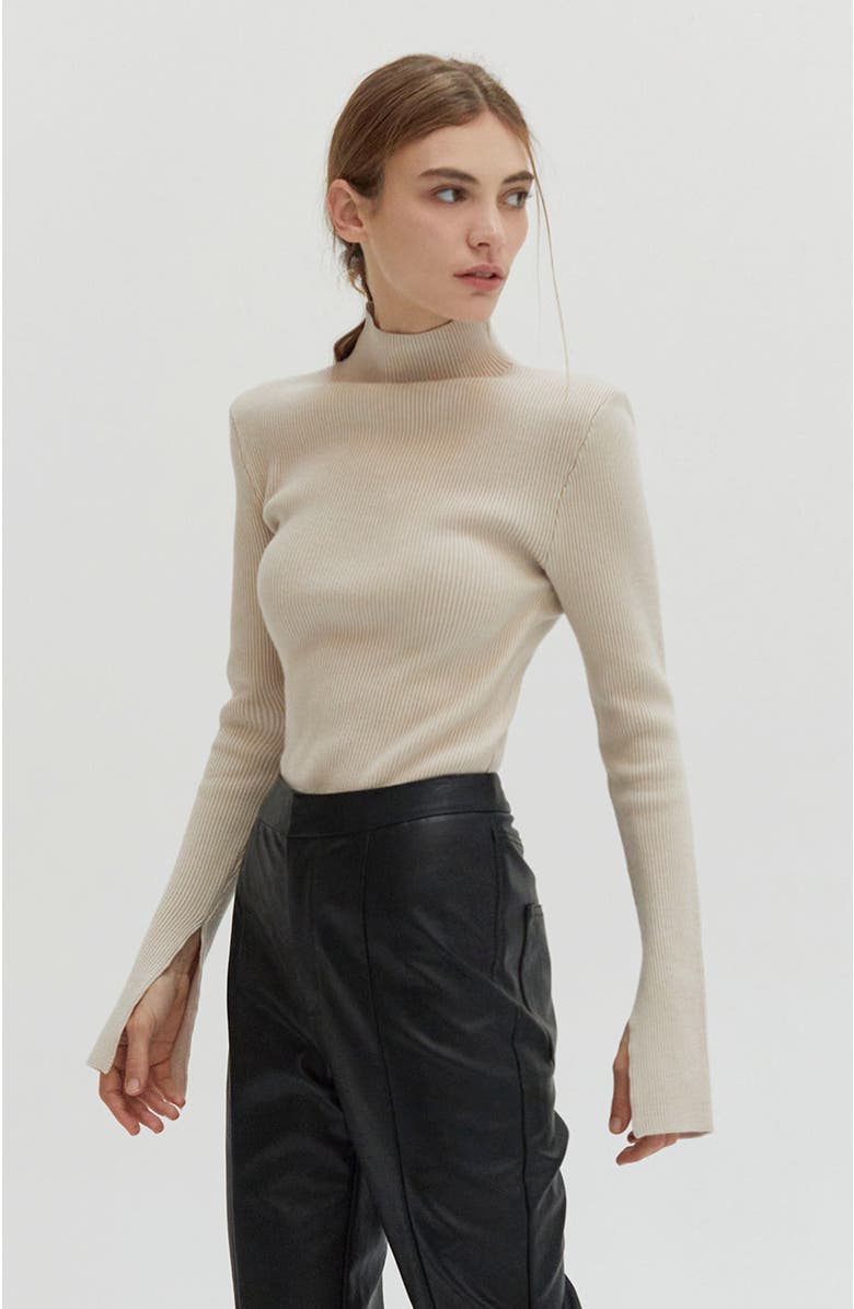 CRESCENT Power shoulder Turtle Neck Sweater Top | Nordstrom