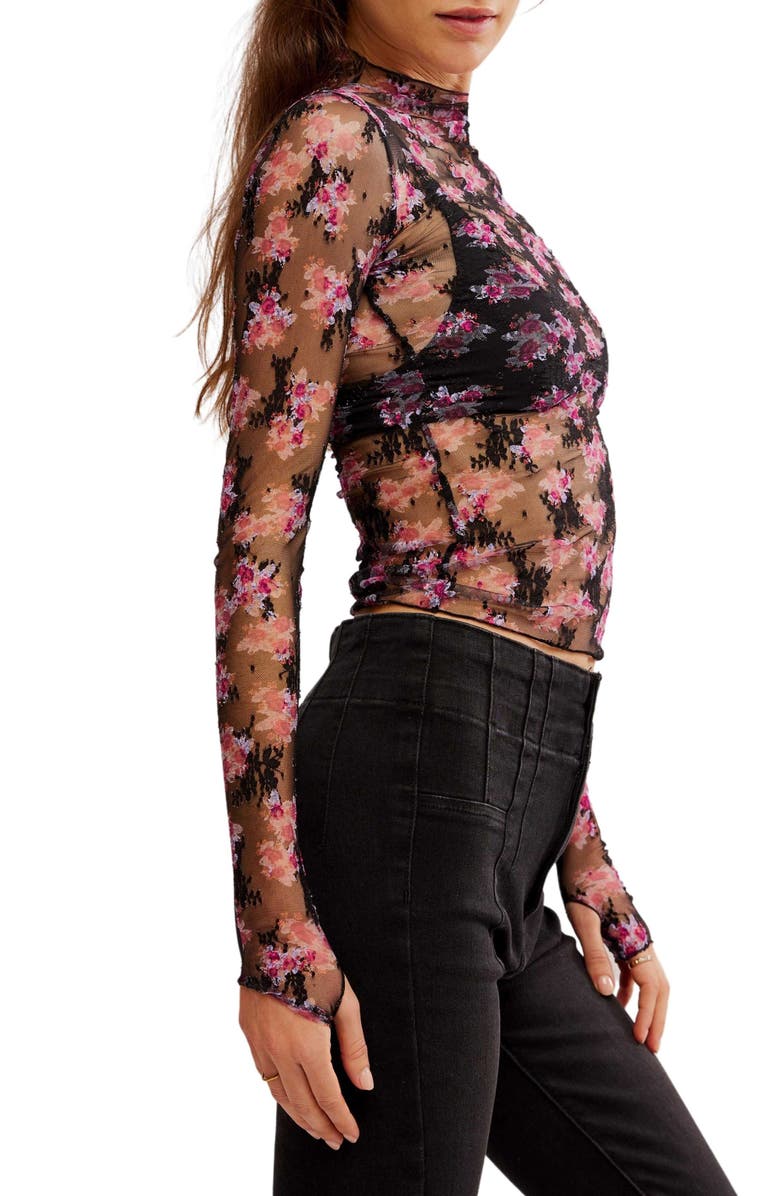 Free People Printed Lady Sheer Embroidered Long Sleeve Top | Nordstromrack