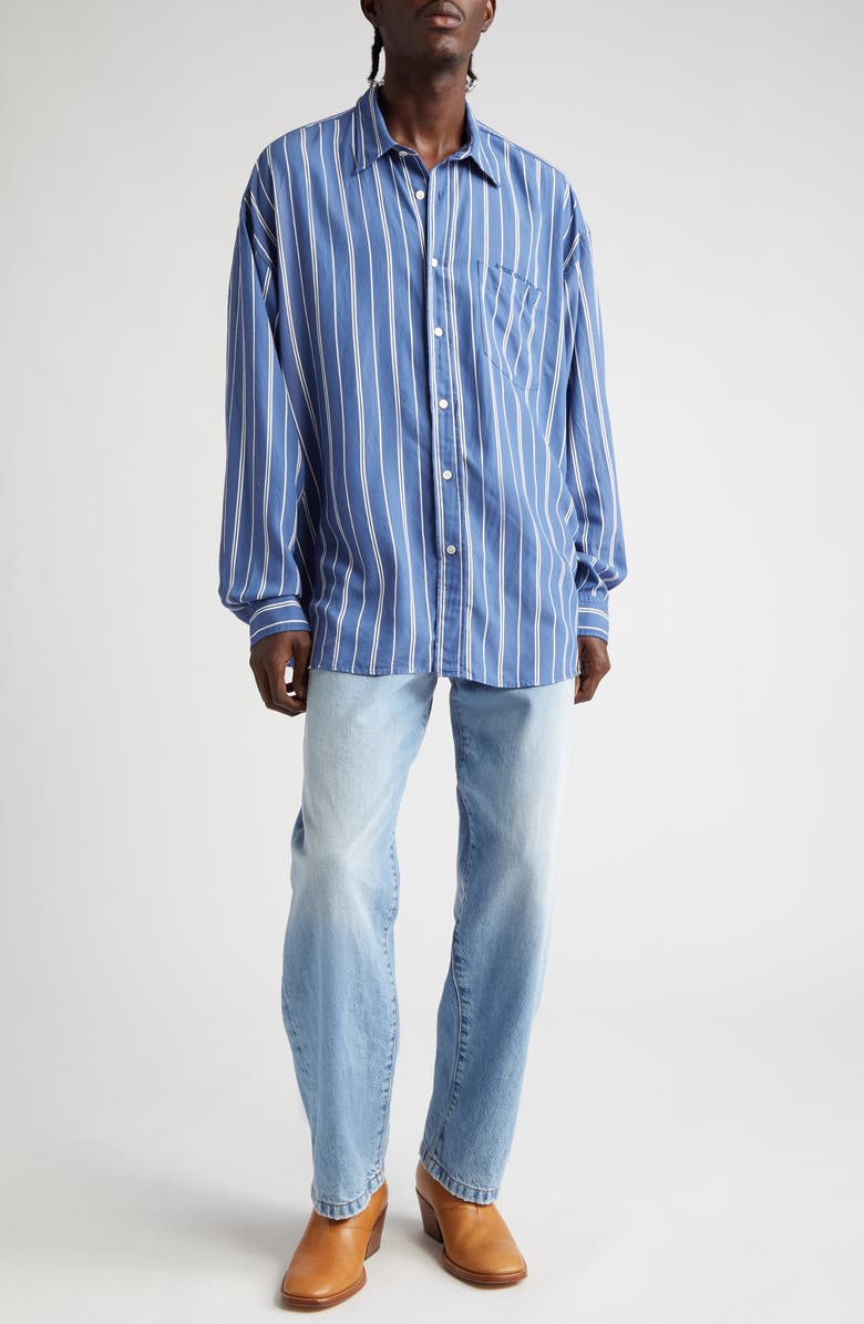 Acne Studios Stripe Logo Embroidered Button-Up Shirt | Nordstrom