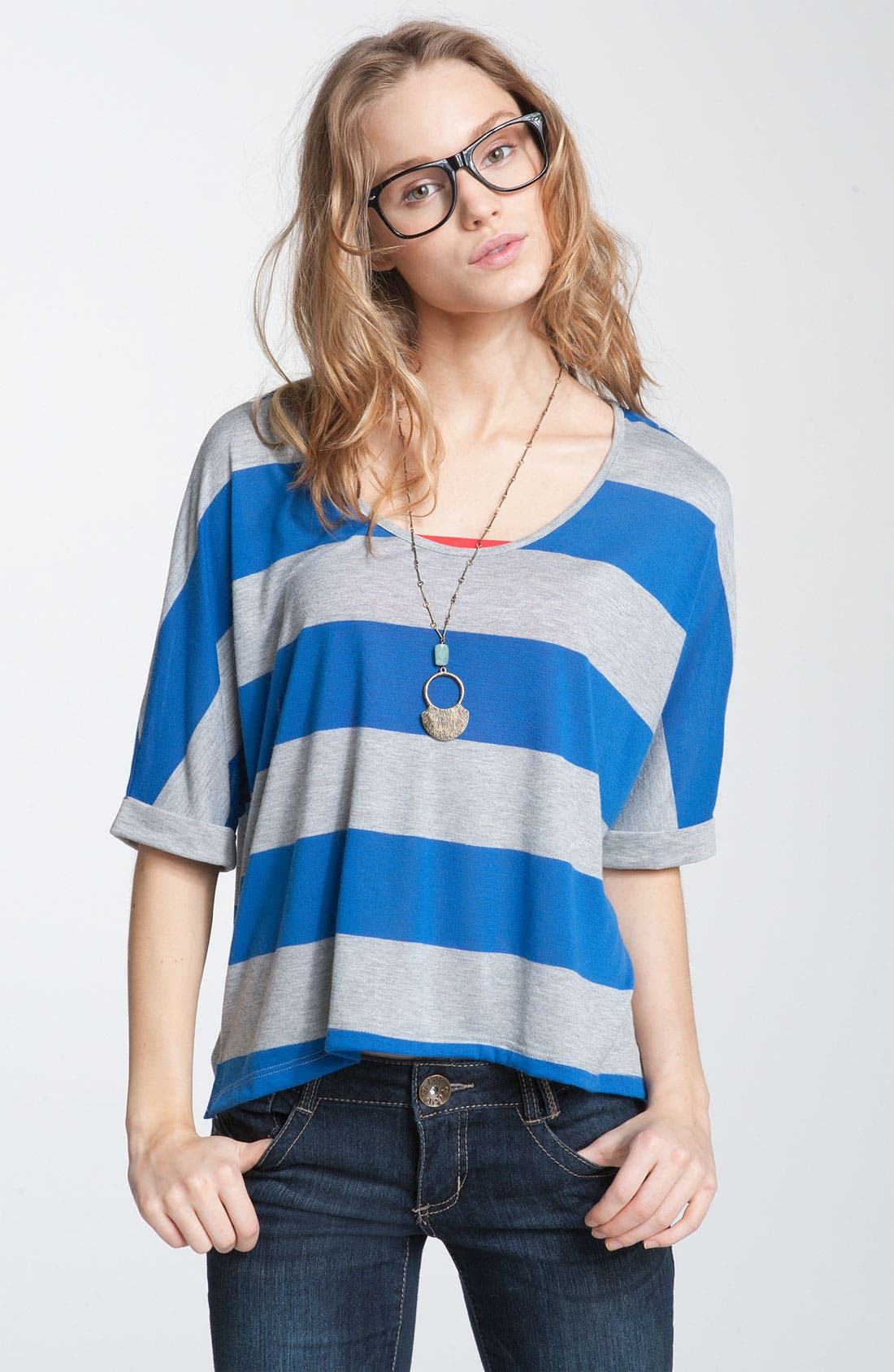 All in Favor Lush Cutout Back Stripe Slouchy Tee | Nordstrom