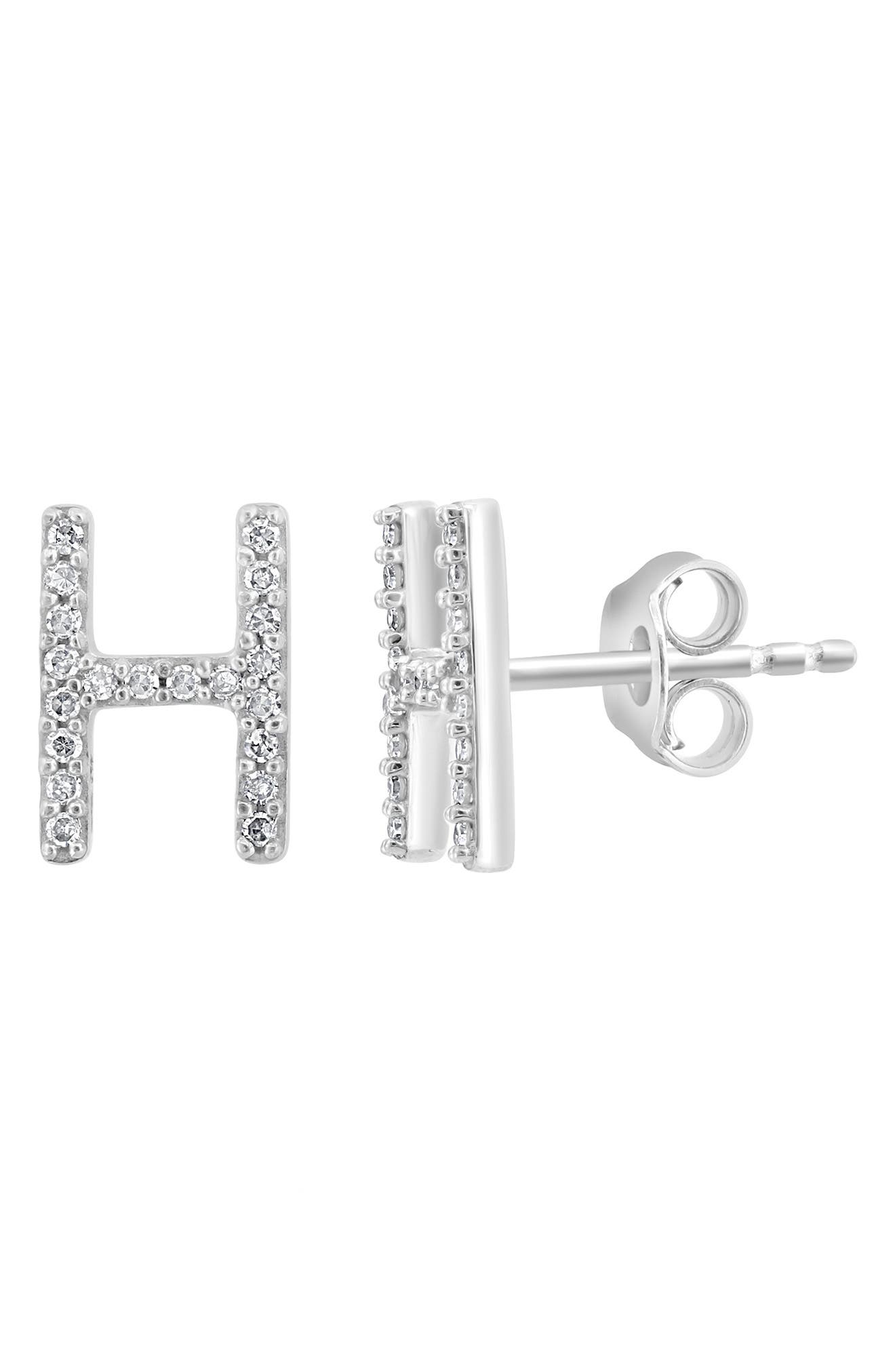 EFFY Sterling Silver Diamond 'H' Initial Stud Earrings | Nordstromrack