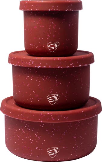 Silipint Silicone Lidded Bowls Set Of 3 Speckled Red 10, 20 & 30Oz ...