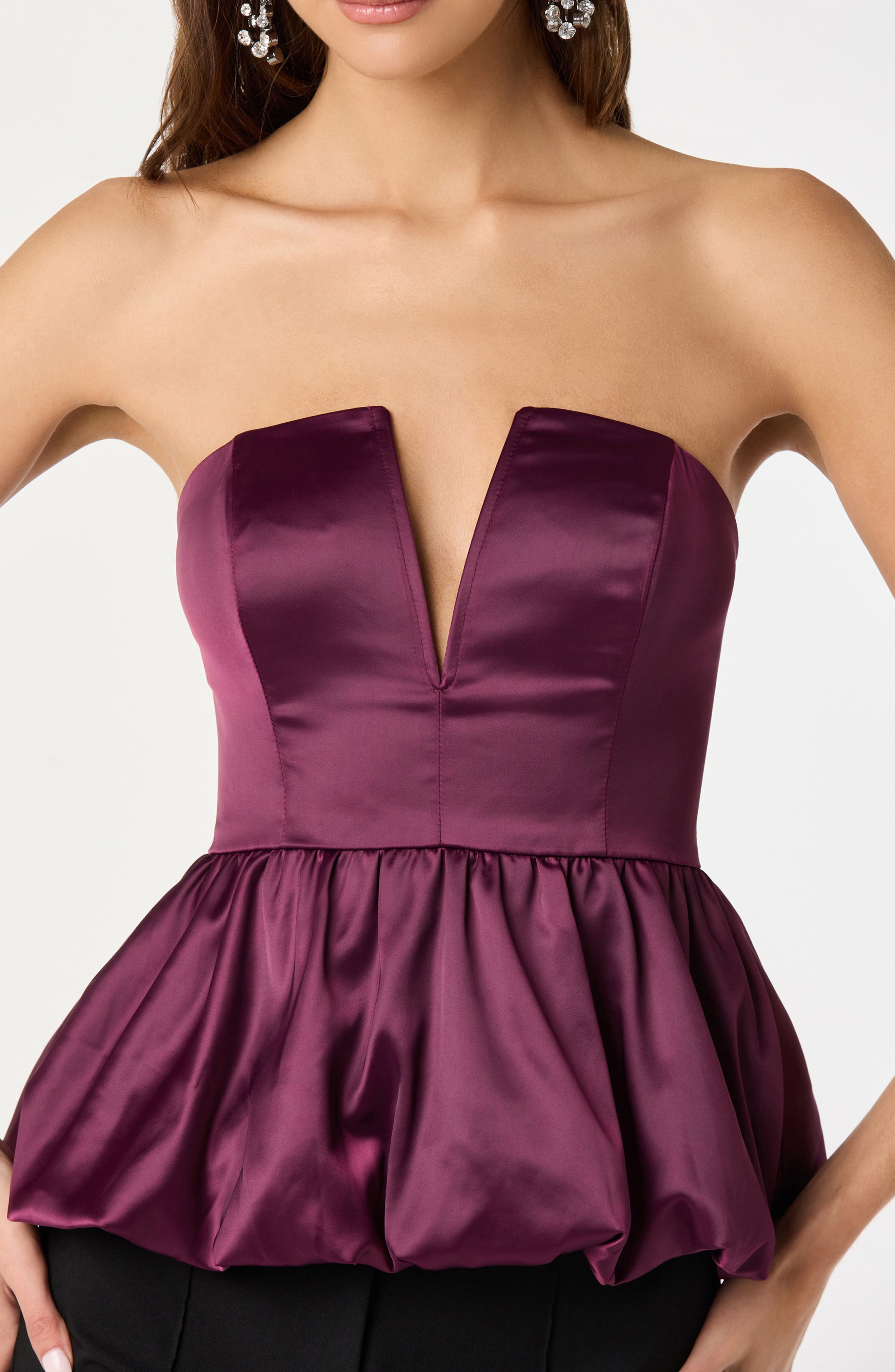 Satin Strapless Plunge Peplum Top (Women) | Nordstromrack