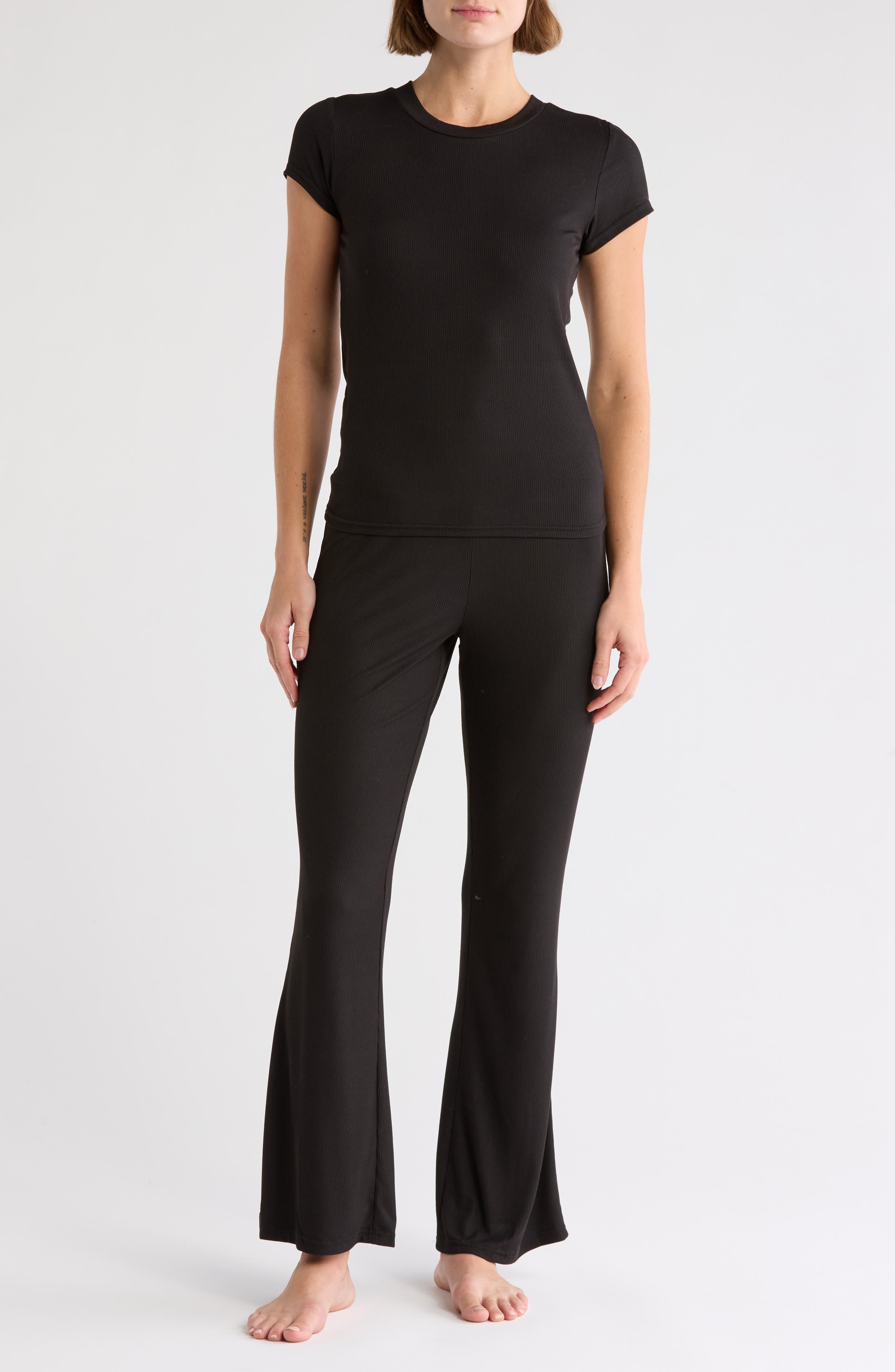Nicole Miller Ribbed T-Shirt & Pants Pajamas | Nordstromrack