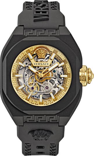 Versace V-Legend Skeleton Recycled Polyurethane Strap Watch, 42mm ...