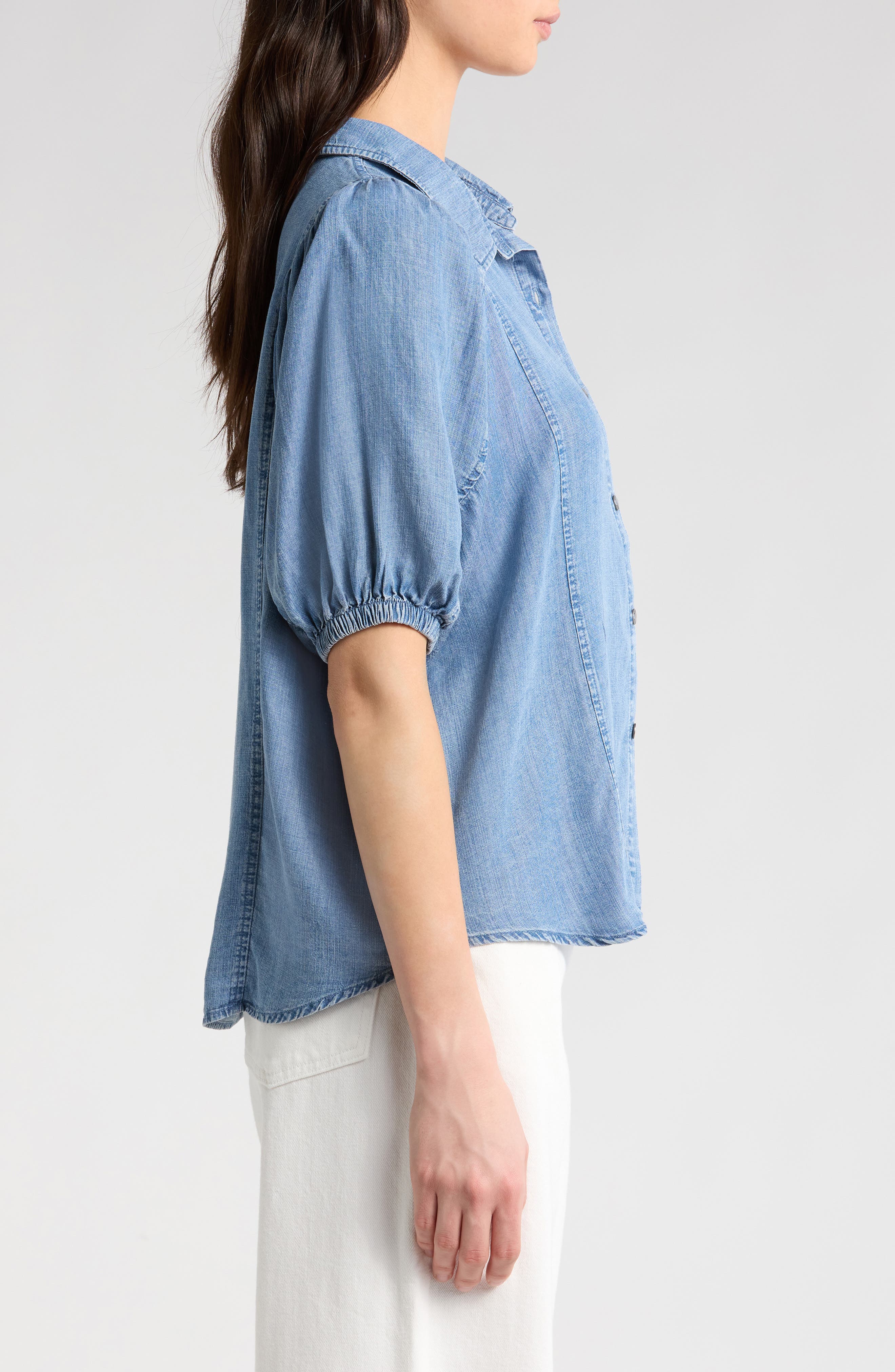 Splendid Violet Puff Sleeve Denim Shirt | Nordstrom