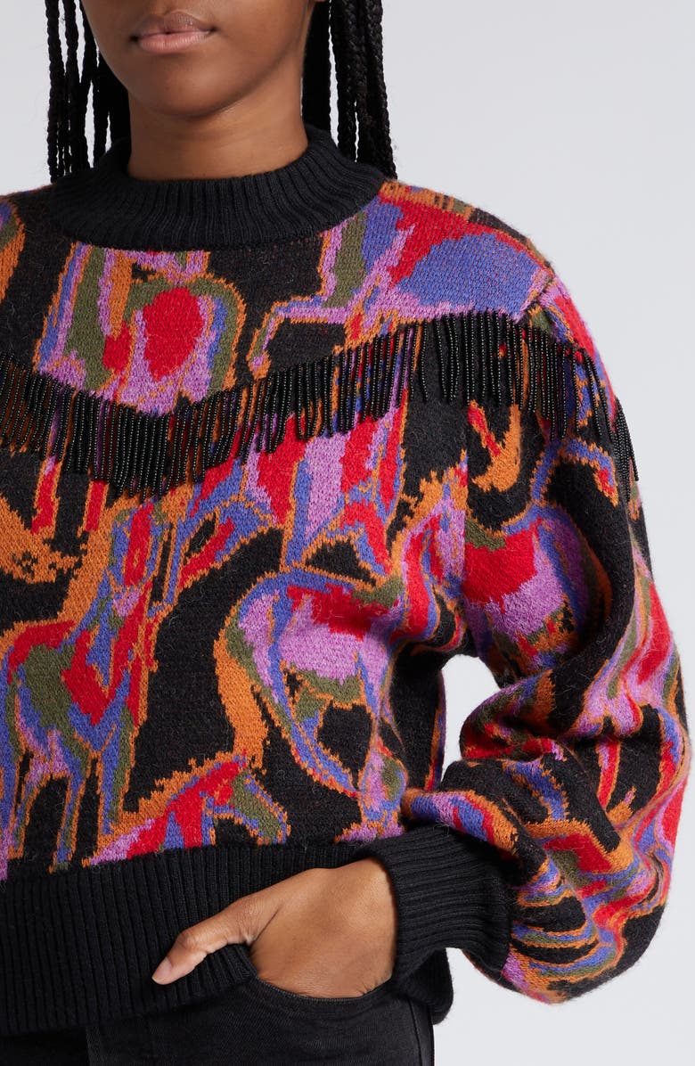 FARM Rio Wild Horses Fringe Accent Sweater | Nordstrom