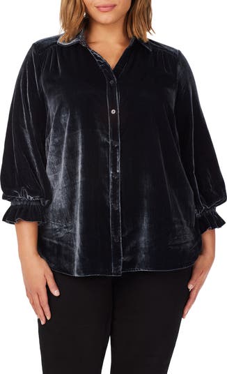 Foxcroft Riven Plush Velvet Button-Up Shirt | Nordstrom