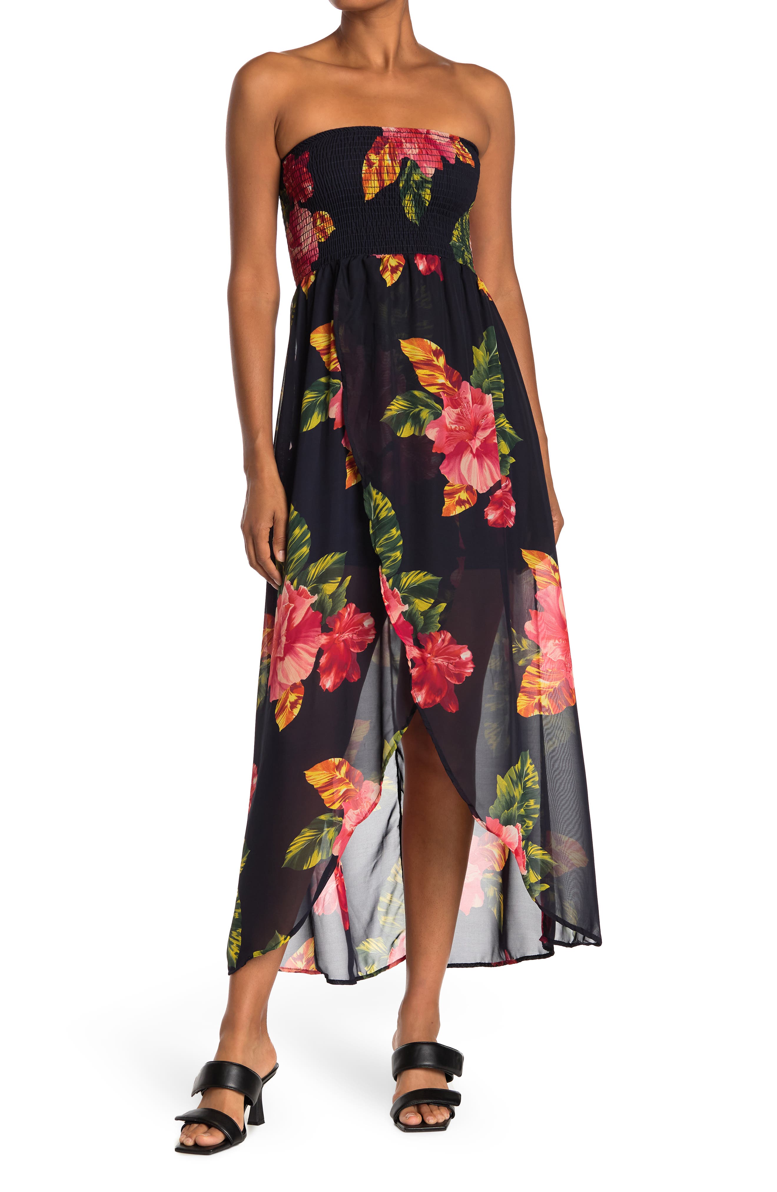STILLETTOS Floral Strapless Smocked High/Low Dress | Nordstromrack