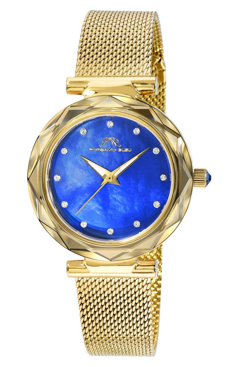 PORSAMO BLEU Hazel White Topaz Mother of Pearl Dial 3-Hand Quartz Mesh ...