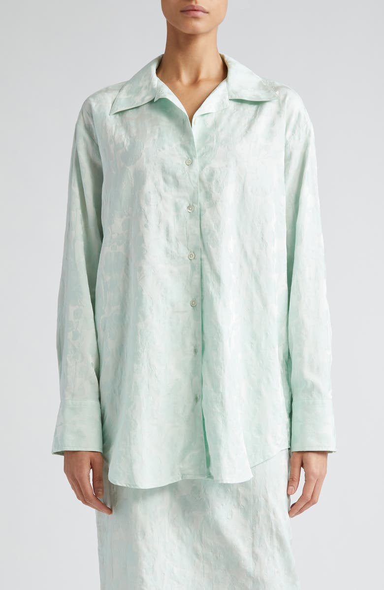 BITE Studios Floral Jacquard Organic Cotton Blend Button-Up Shirt ...