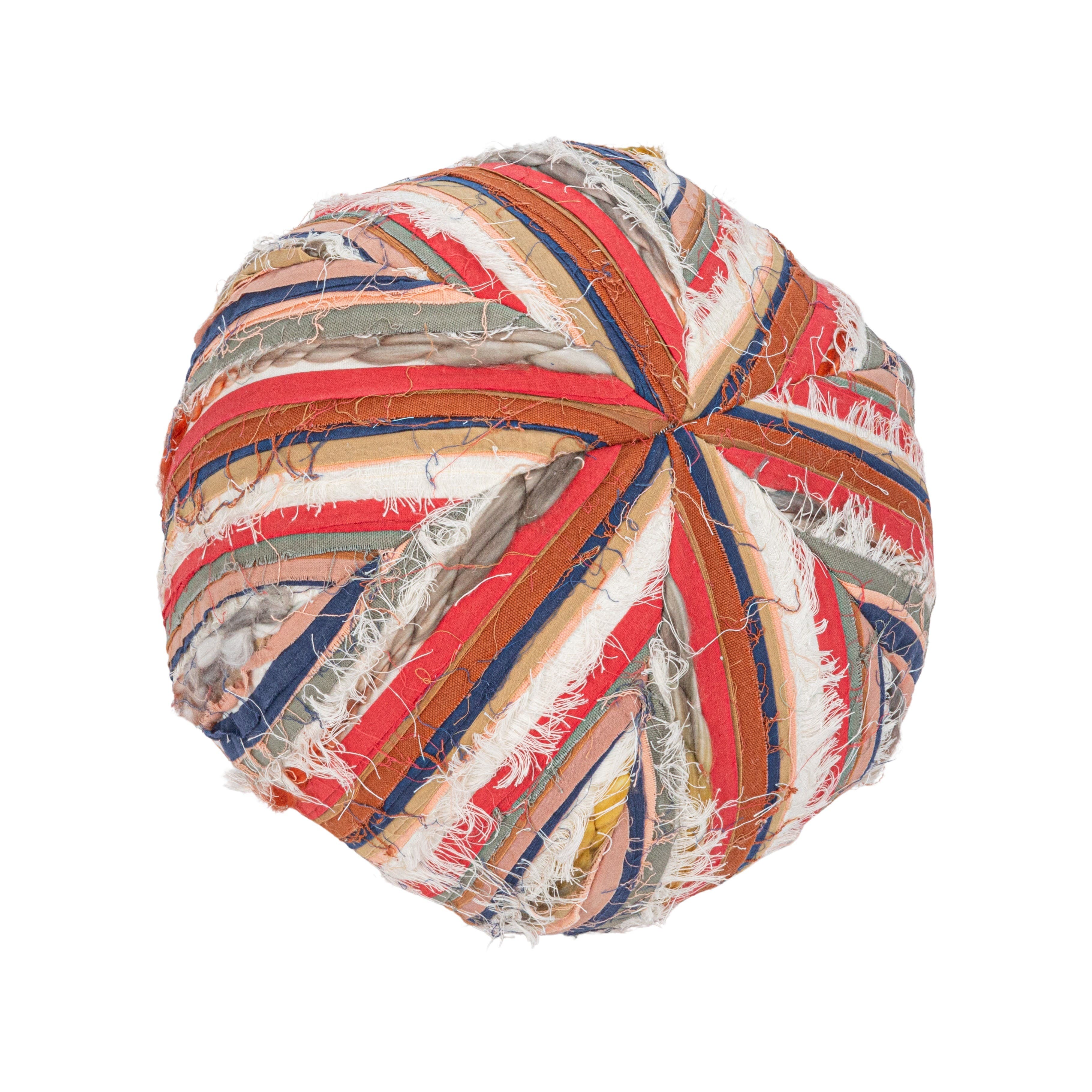 Storied Home Woven Cotton Blend Orb Pillow with Ripped Fabric Stripes ...