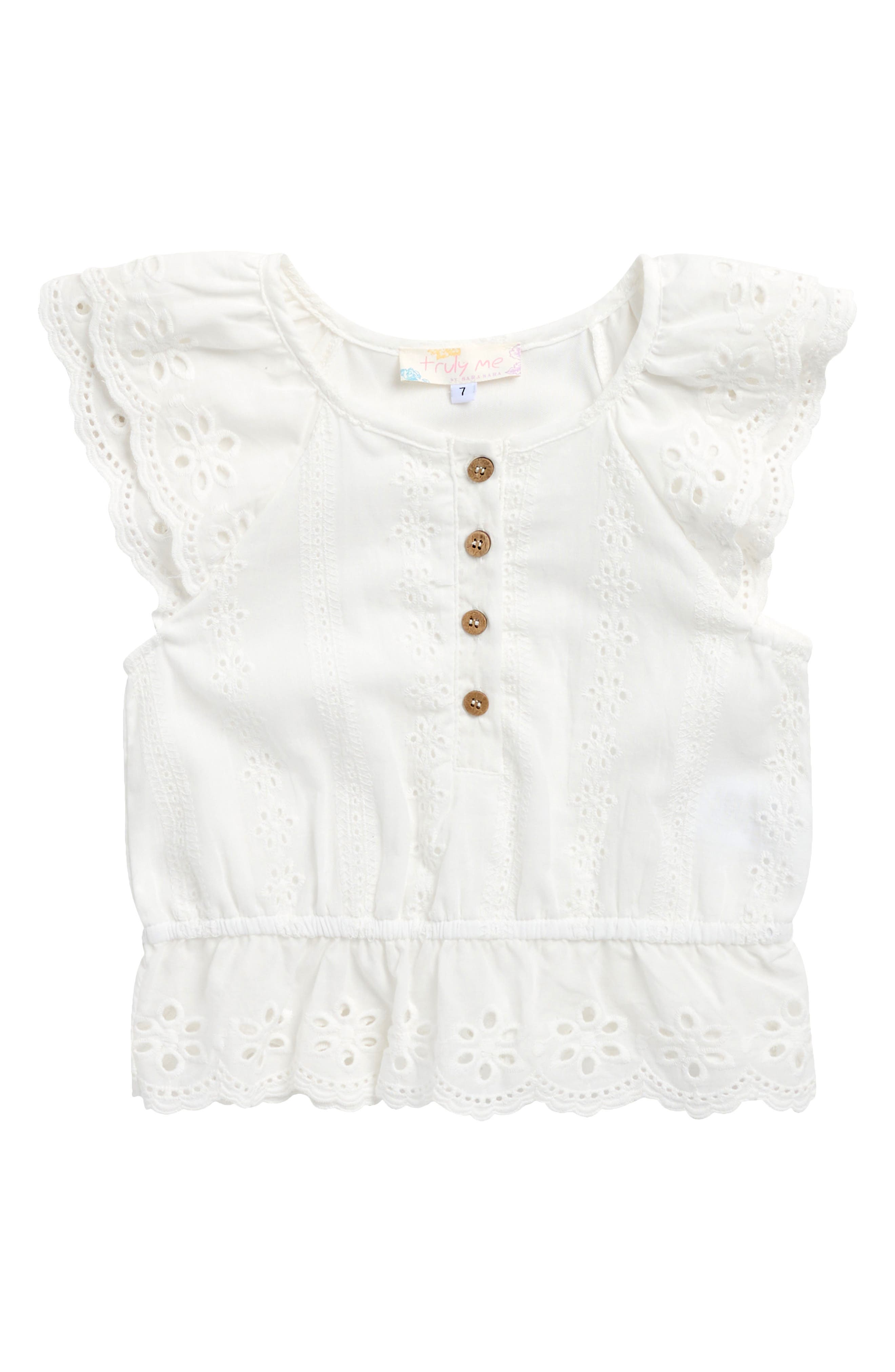 Truly Me Kids' Ruffle Eyelet Peplum Cotton Top | Nordstromrack
