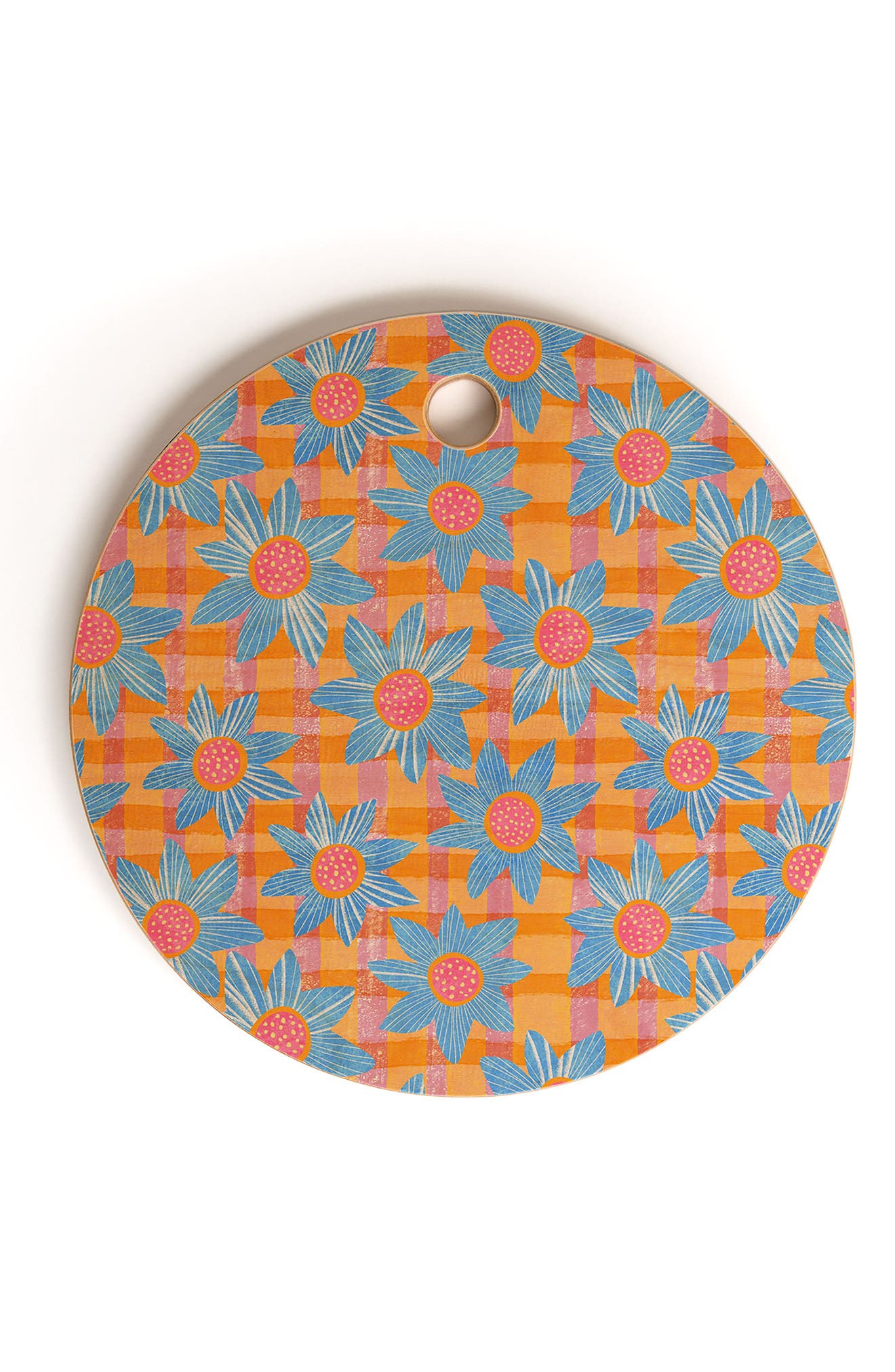 Deny Designs Sewzinski Blue Flowers on Gingham Round Cutting Board ...
