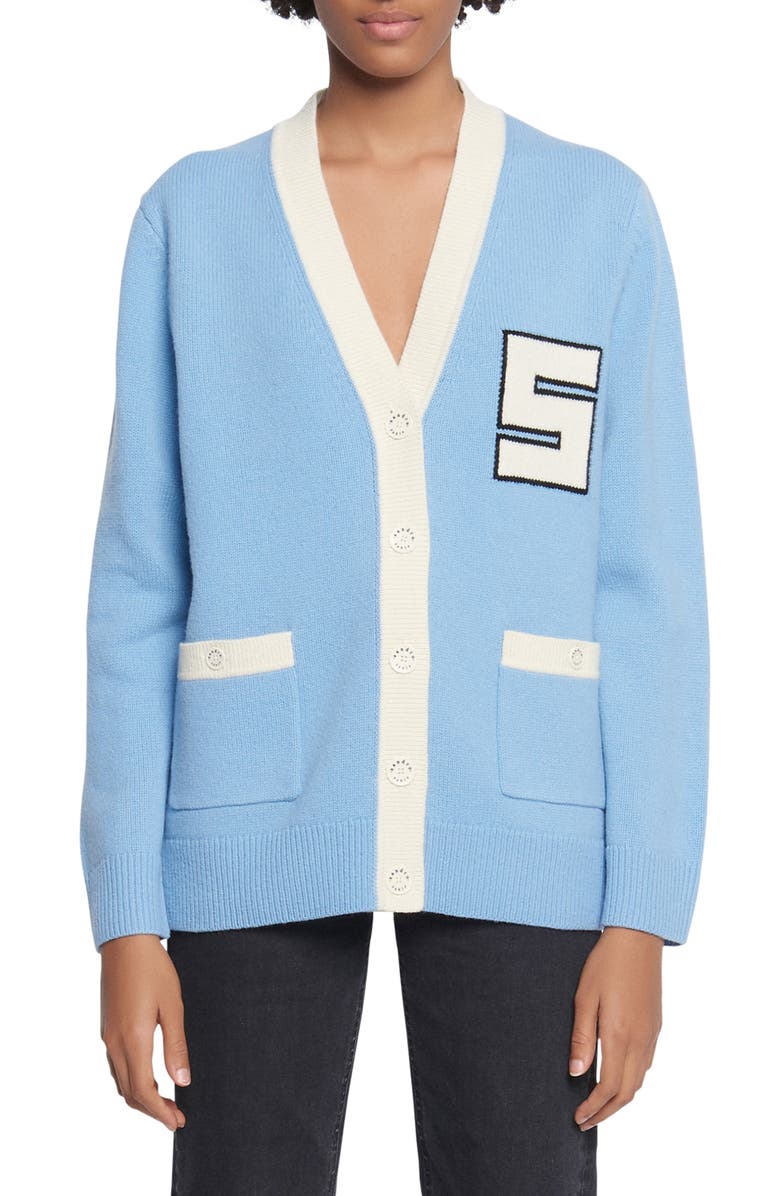 SANDRO Amal Varsity Wool Cardigan Sweater | Nordstromrack