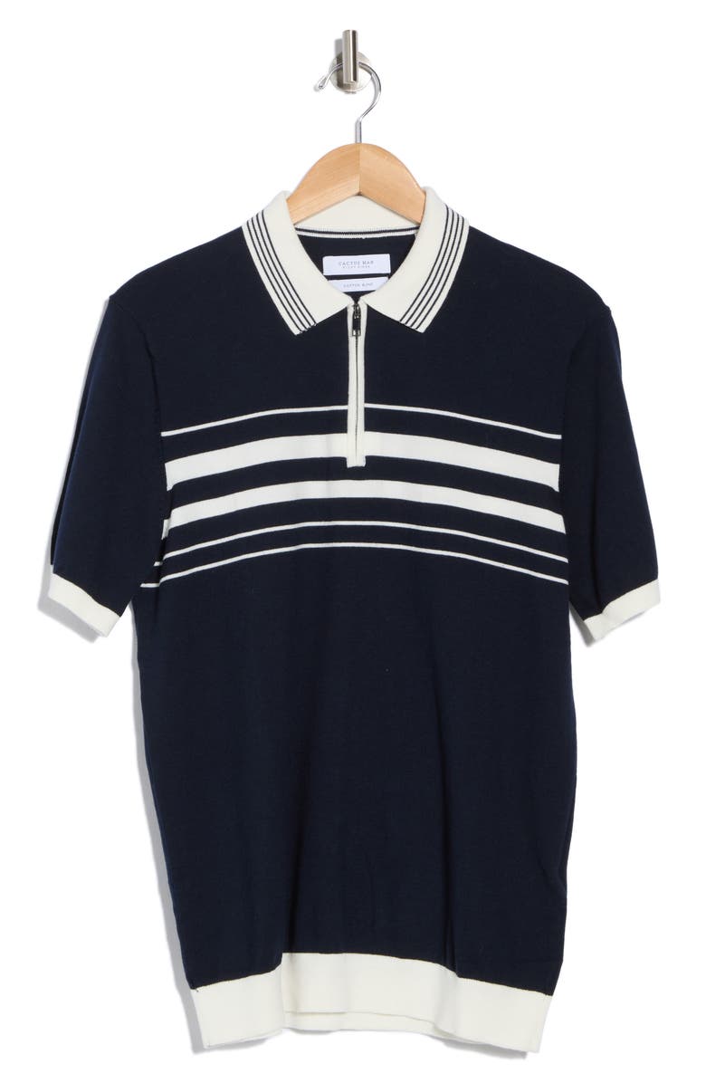 DENIM AND FLOWER Stripe Zip Polo | Nordstromrack