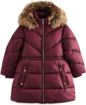 NEXT Kids' Hooded Puffer Coat with Faux Fur Trim | Nordstrom
