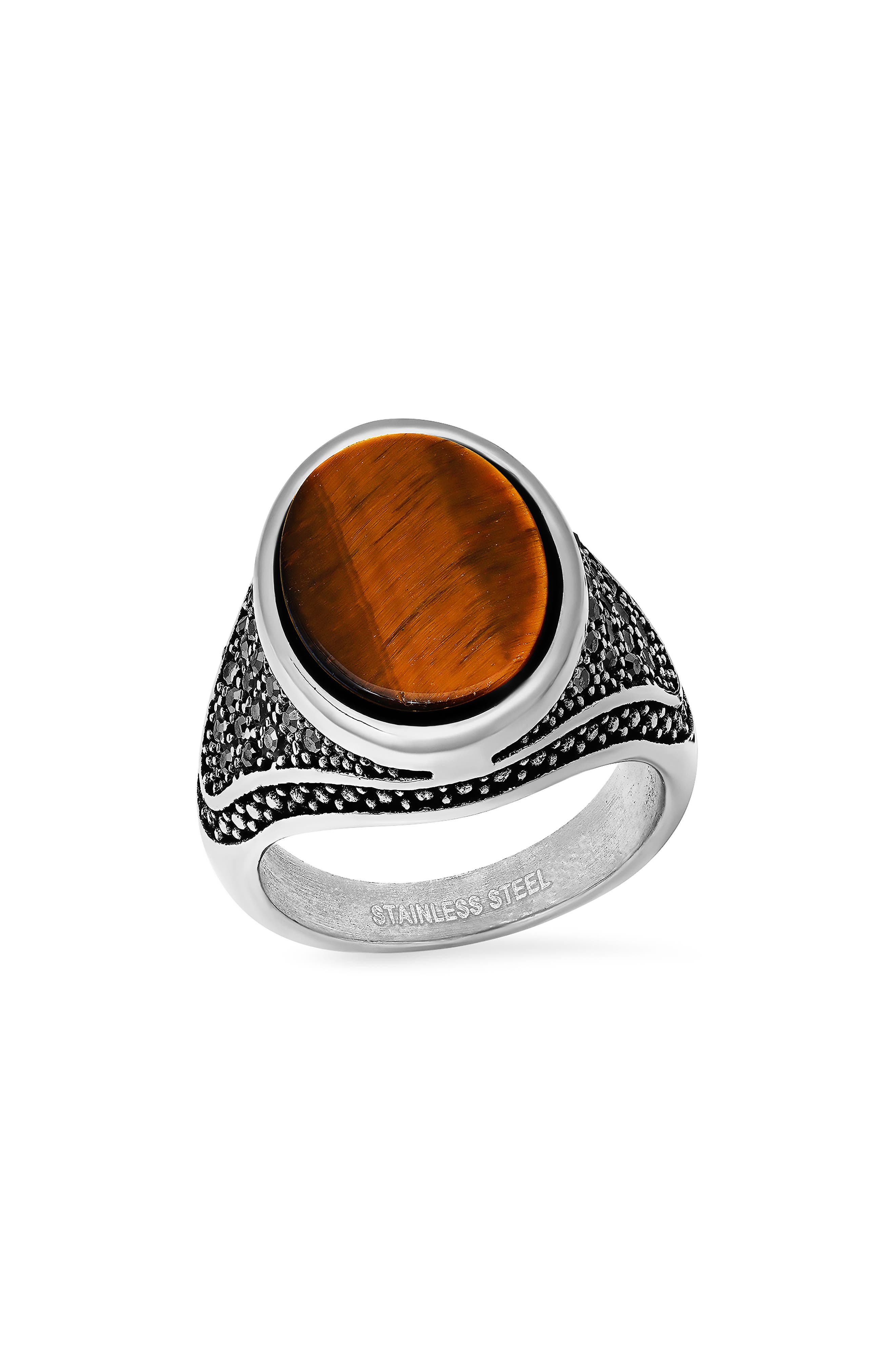 HMY JEWELRY Men's Stainless Steel Oval Tiger's Eye Ring | Nordstromrack