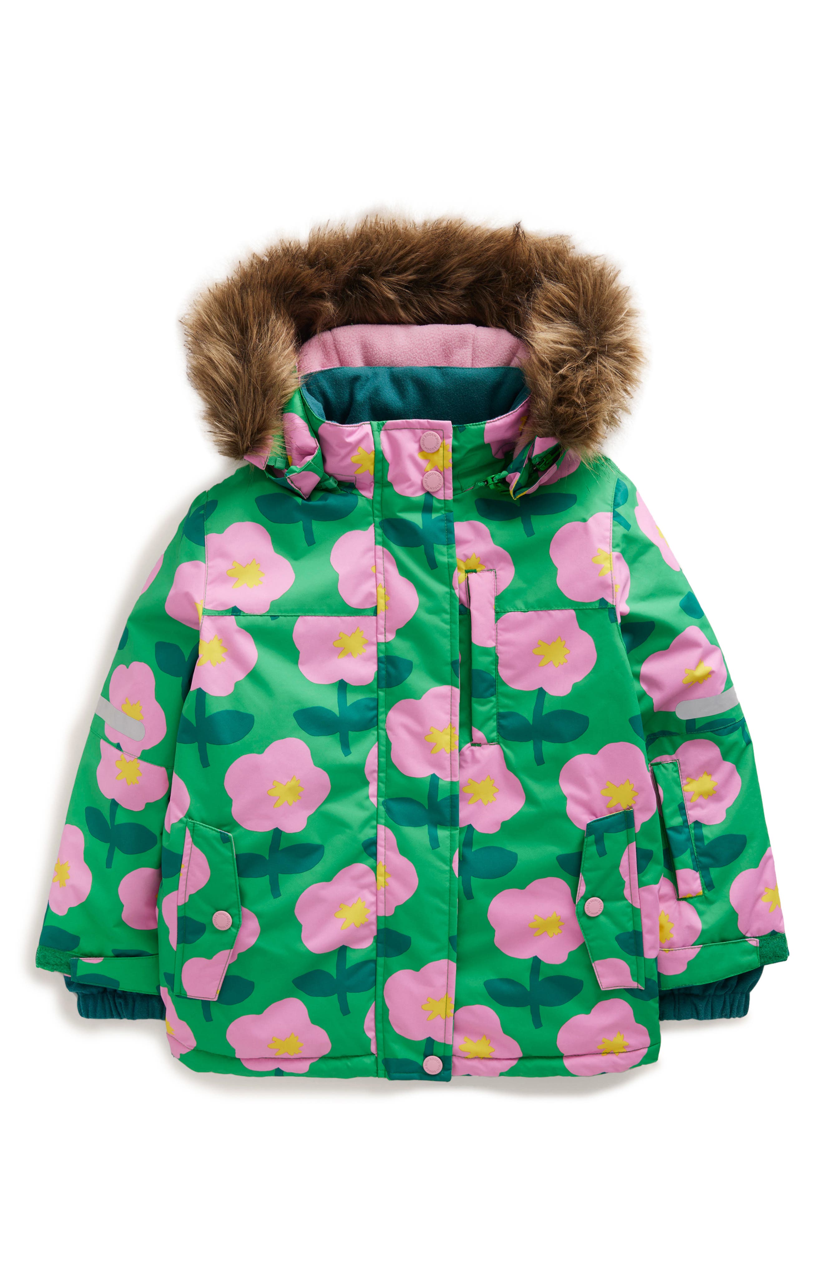 Mini Boden Kids' All Weather Faux Fur Trim Hooded Waterproof Coat ...